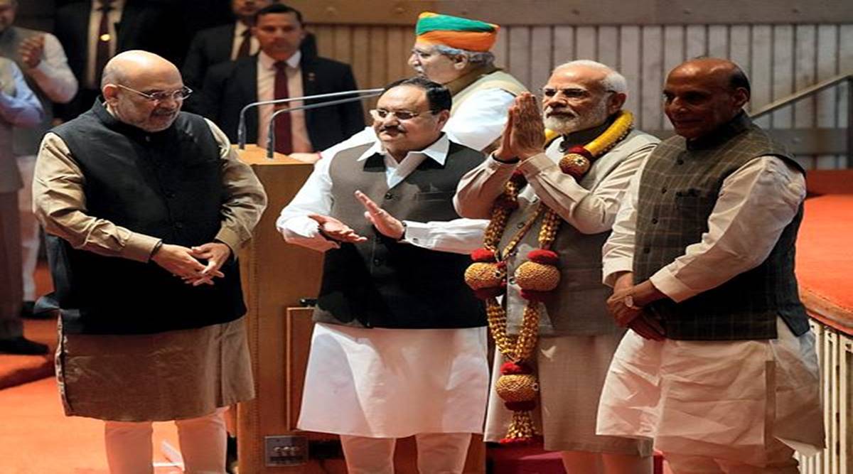 PM Modi felicitated at BJP parliamentary party meet over record win in Gujarat elections - India ...