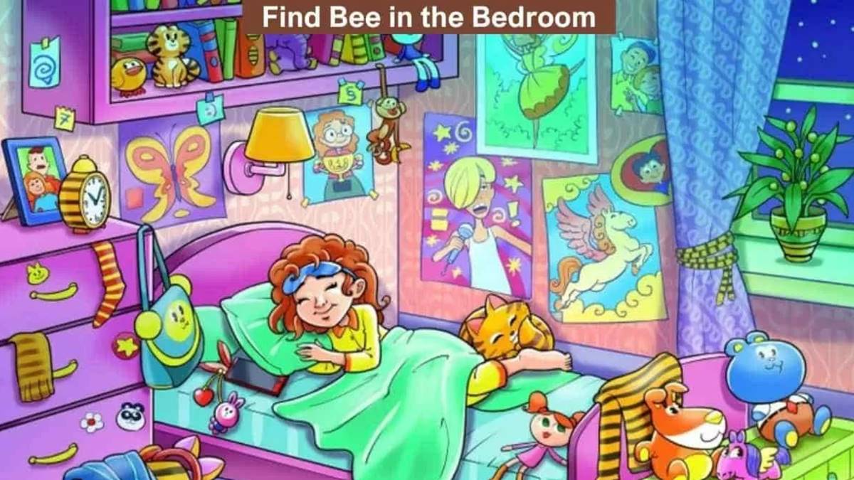 Optical Illusion Challenge: Spot the hidden bee in the girl's bedroom ...