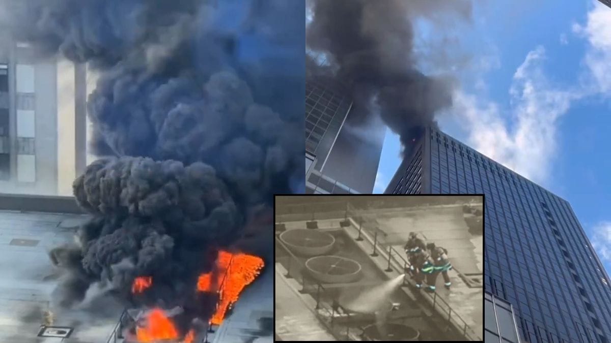 Manhattan fire: Video shows firefighters battling high-rise rooftop ...