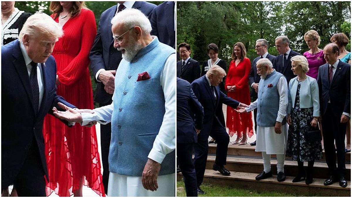 Meeting after 16 months, Trump grasps PM Modi's wrist at G7 photo op ...